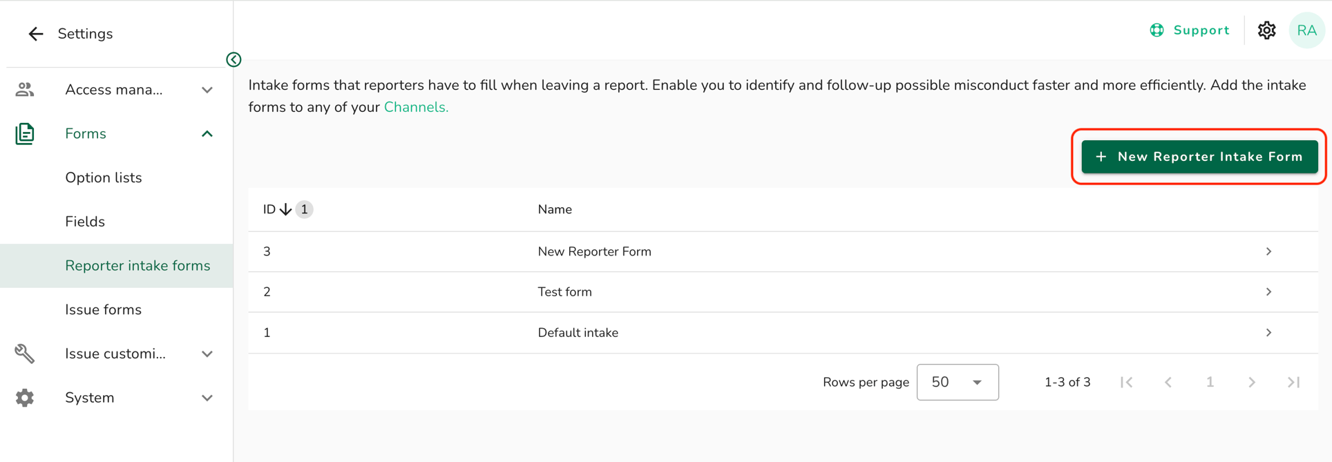 How do I create a Reporter intake form?