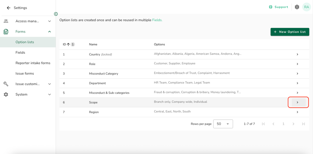 How do I edit an Option List?